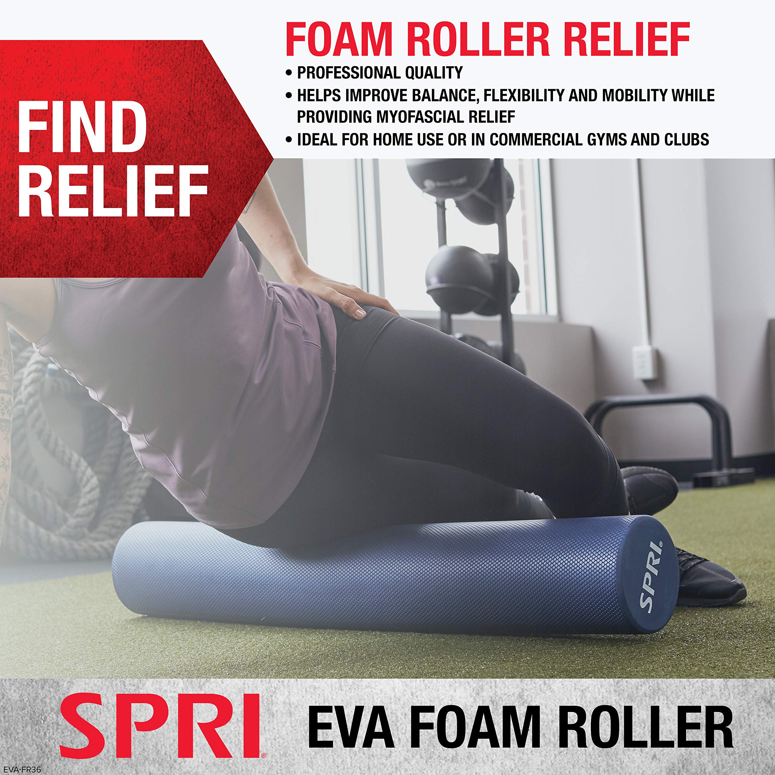 SPRI Foam Roller Round High Density Closed Cell EVA Foam, 36-Inch
