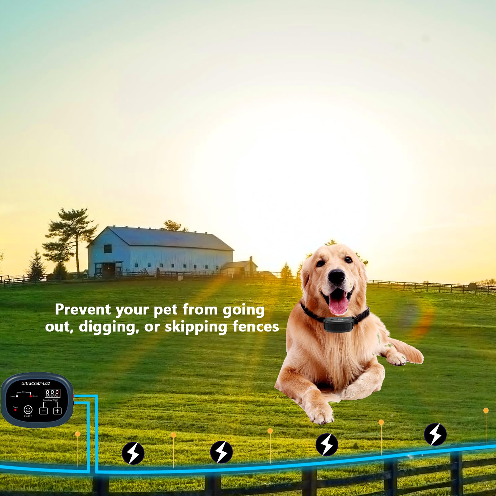 UltraCrab 2 Collars Basic In-Ground Pet Fence - Two Dog System - Underground Electric Pet Fence System with 2 Waterproof and Rechargeable Training Collars - Wireless Electric Fence for Dogs