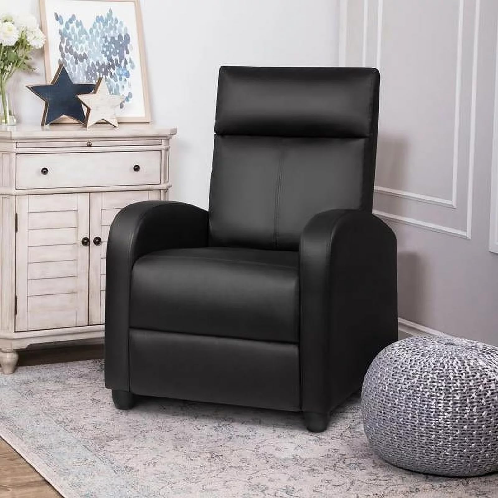 reipol Faux Leather Push Back Theater Recliner Chair with Footrest for Living Room