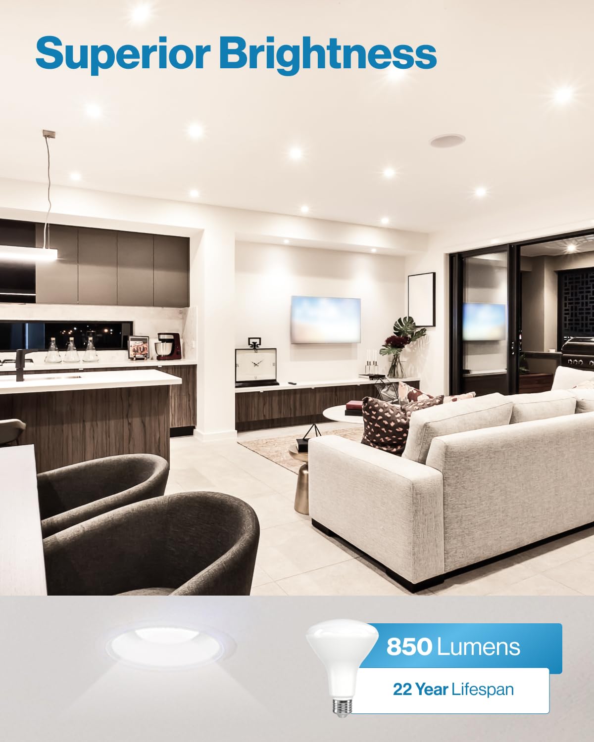 Sunco 8 Pack BR30 LED Bulbs, Indoor Flood Lights CRI93 11W Equivalent 65W 5000K Daylight 850 Lumens, E26 Base, 25000 Lifetime Hours Interior Home Dimmable Recessed Can Light Bulbs - UL