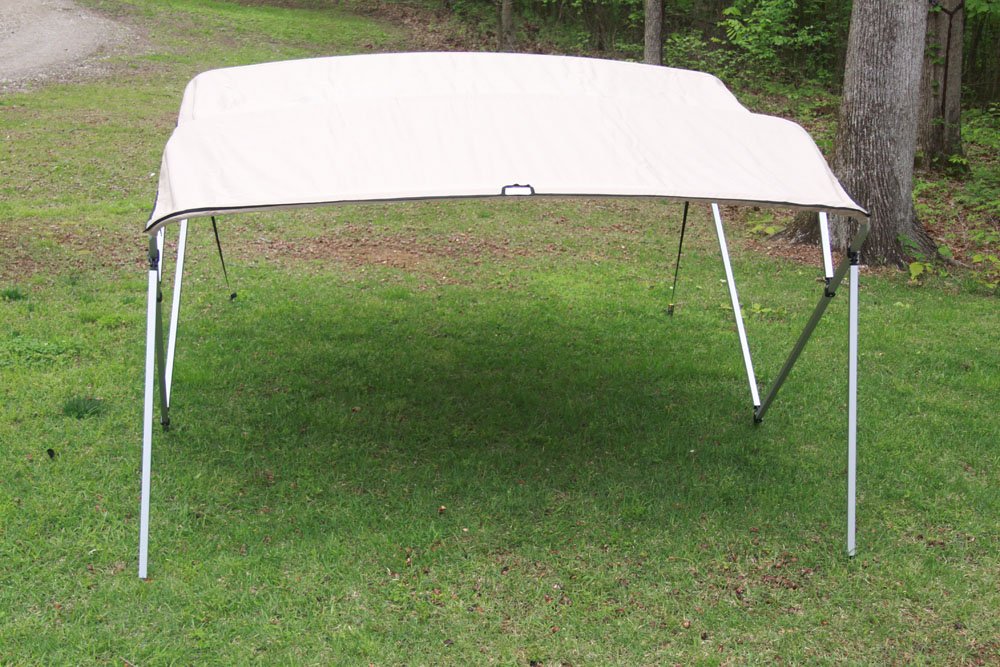 The Vortex Company TAN/Beige Square Tube Frame 4 Bow Pontoon/Deck Boat Bimini TOP 12' Long, 91-96" Wide