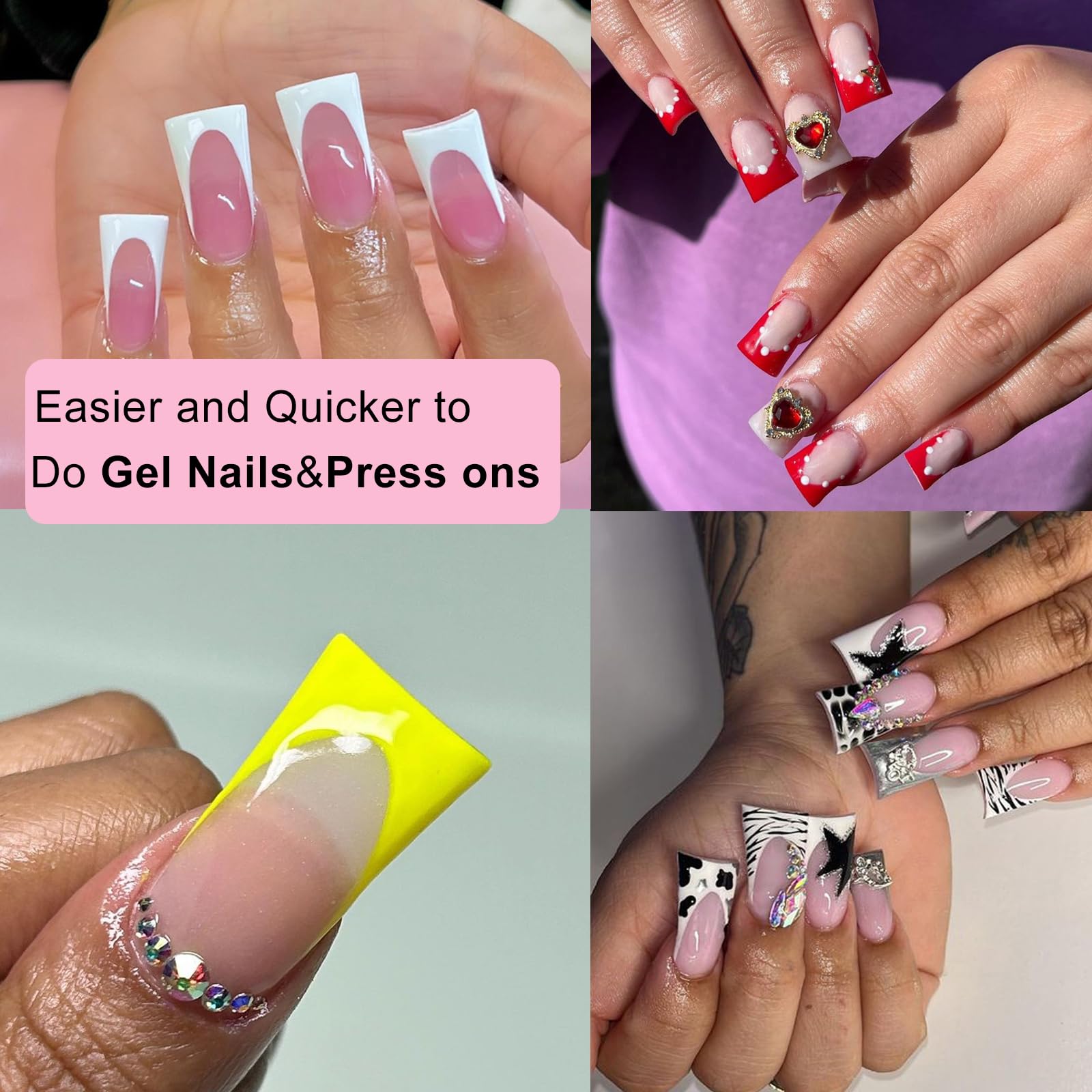 SINOKAME 500 Pcs Duck Nail Tips Half Cover,Clear Duck Fan Flare Nail Tips for Acrylic Nails,Wide French False Nail Tips Y2K Vibe With Random Charms,10 Sizes