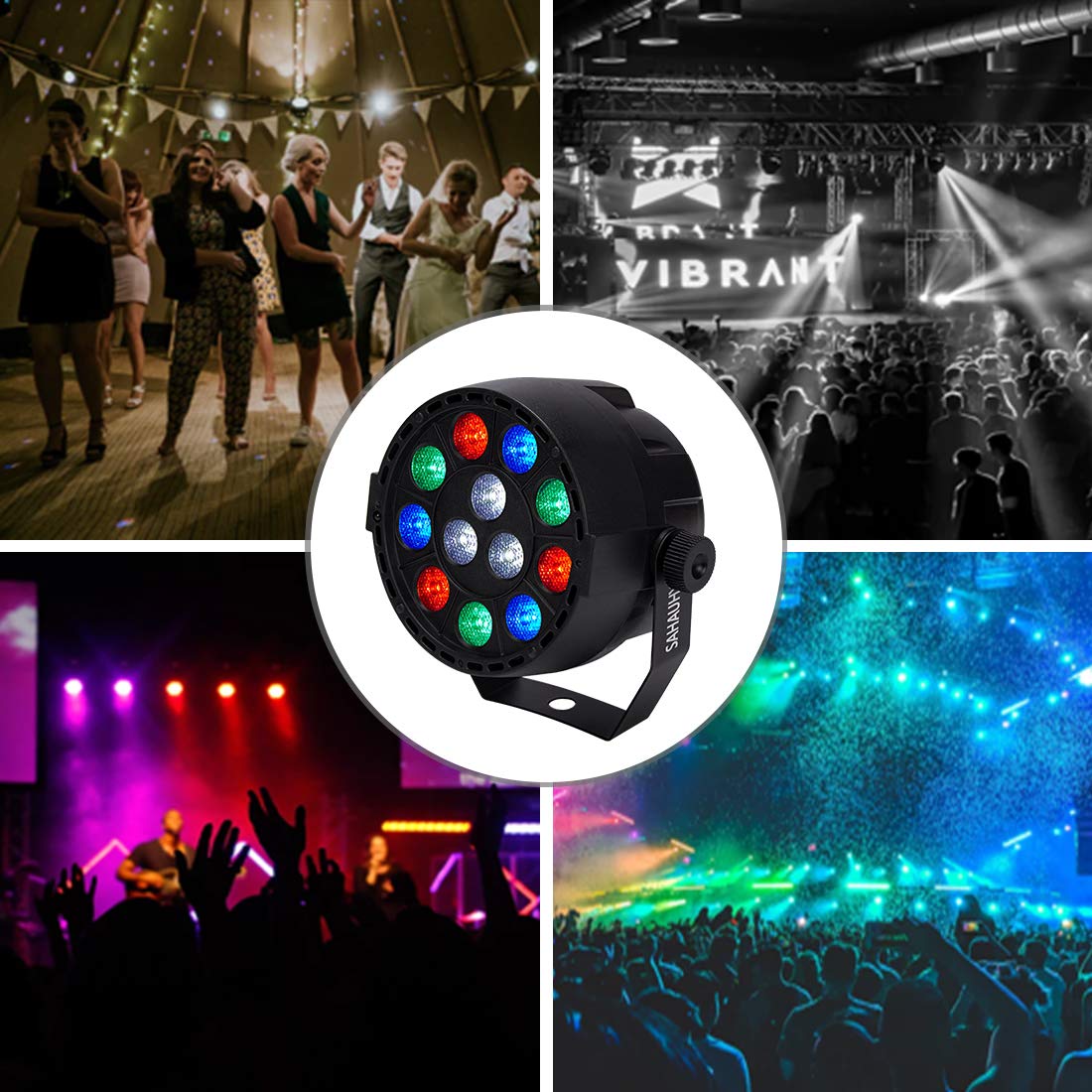 Stage Lights,SAHAUHY 12LED Par Lights RGB Uplights with Remote Sound Activated DMX Control uplighting for Wedding Event Club Party (8 Packs)