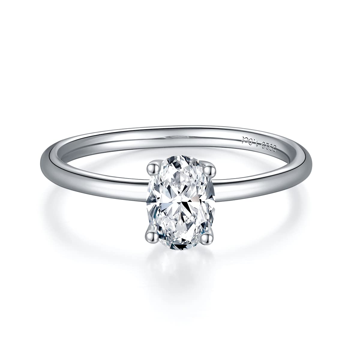 TwoBirch 1 Carat Moissanite Oval Solitaire in Platinum Plated Sterling Silver (CERTIFIED)(Size 9)