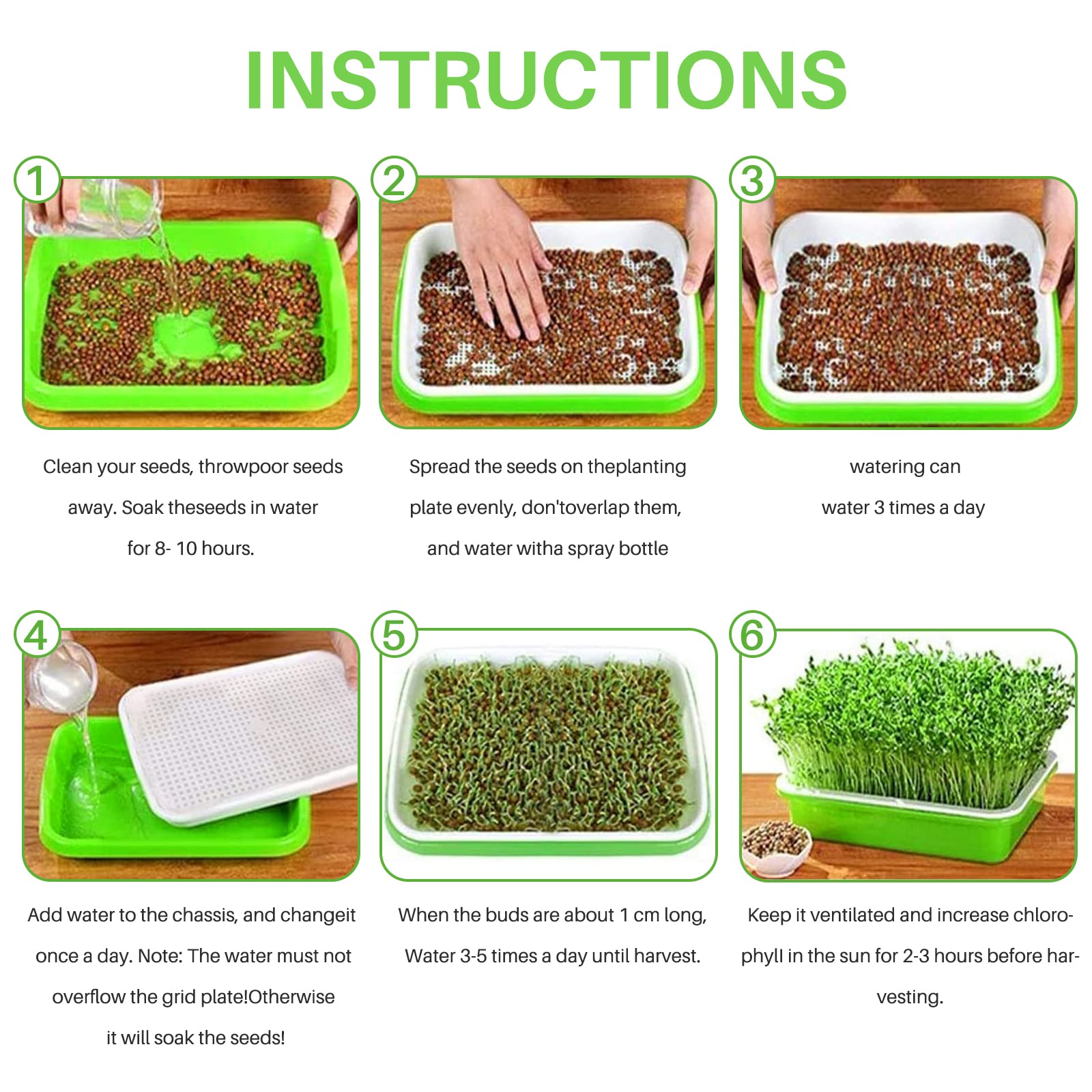 Senwow Seed Sprouter Tray with Lid 6 Pack, BPA Free Nursery Tray Seed Germination Tray Healthy Wheatgrass Seeds Grower & Storage Trays for Garden Home Office