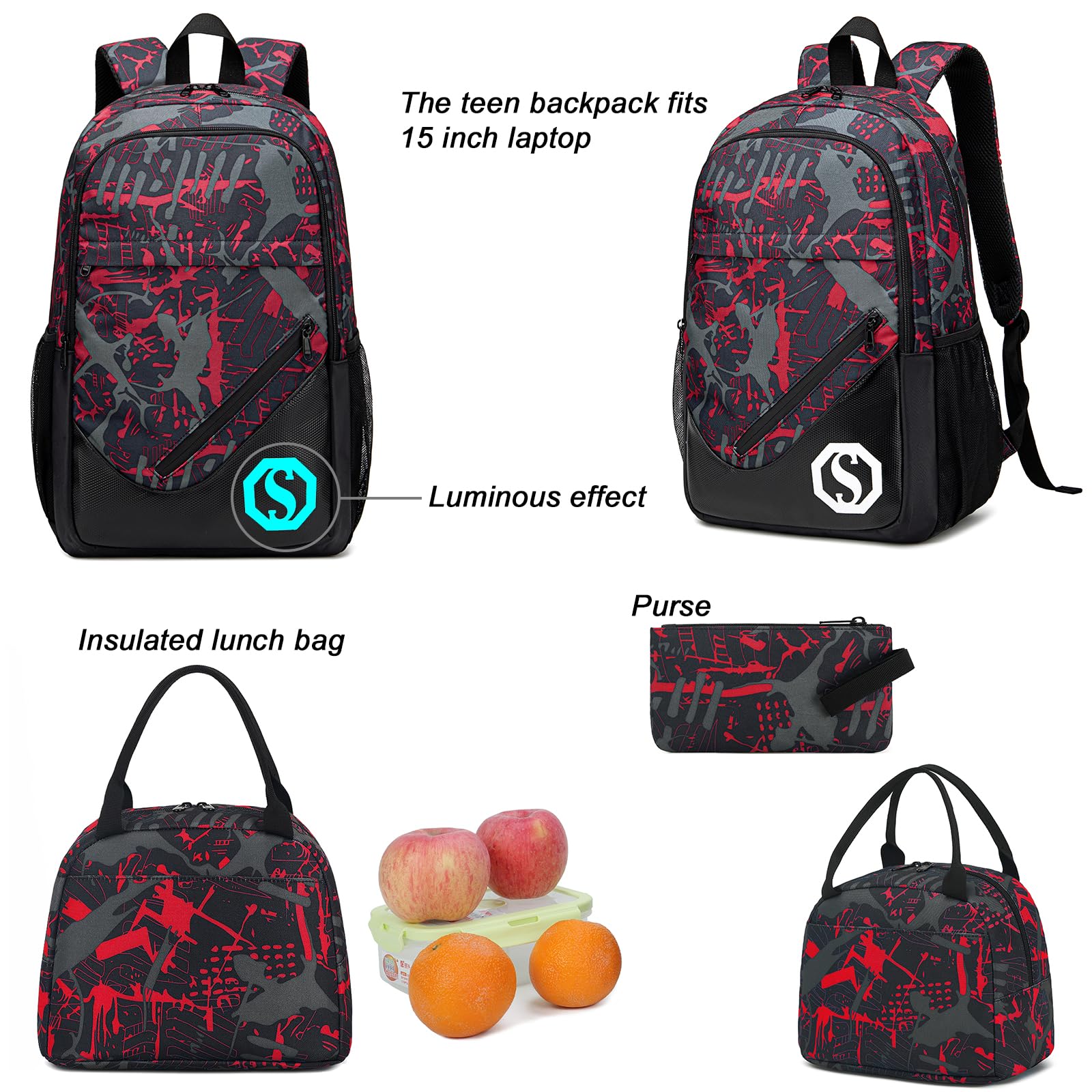 School Backpack for Boys Kids 3Pcs Teens Bookbag Elementary Backpacks Set with Lunch Box and Pencil Case