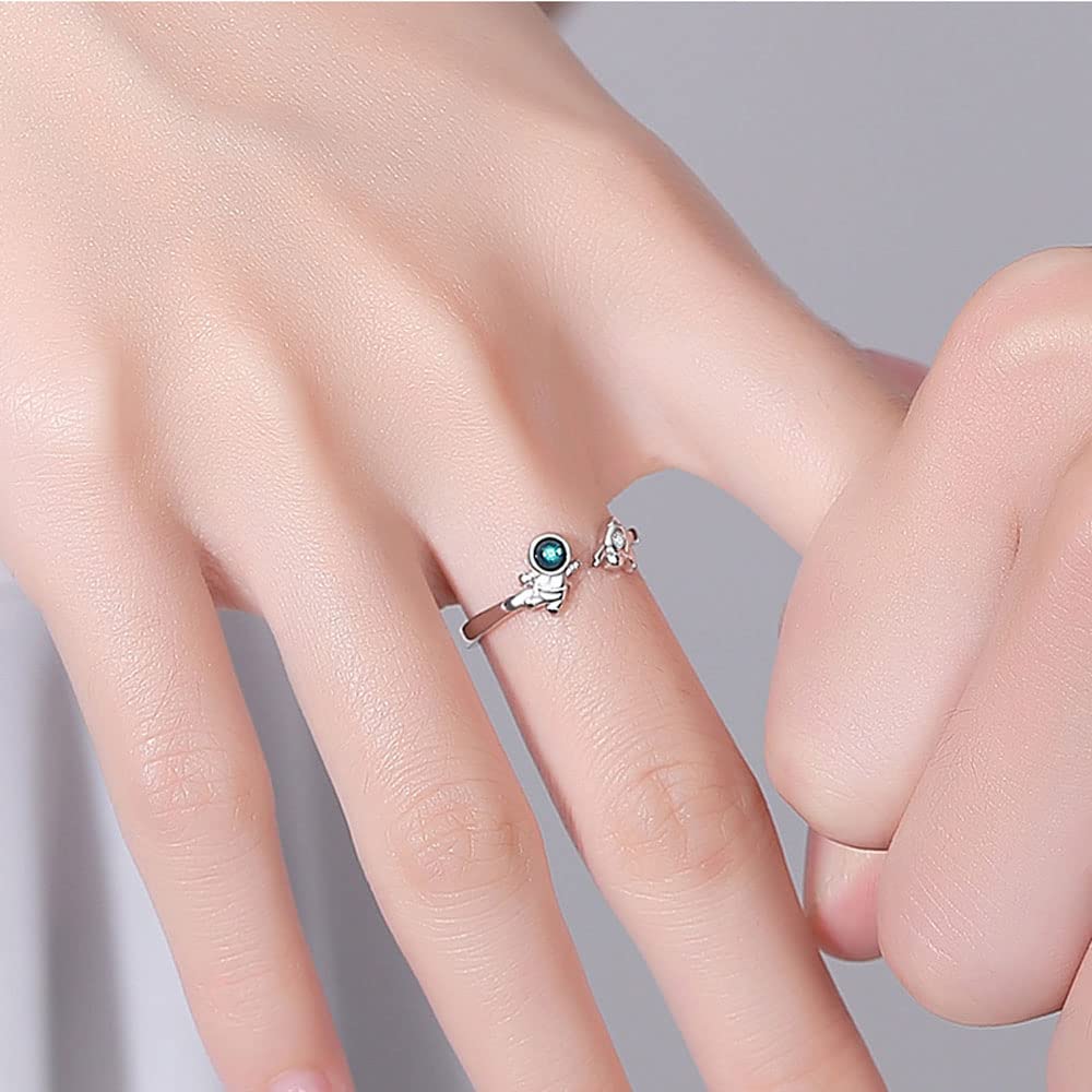 通用 Astronaut Couple Ring Fashion Creative Spaceman Ring Personality Open Ring Gift (B)