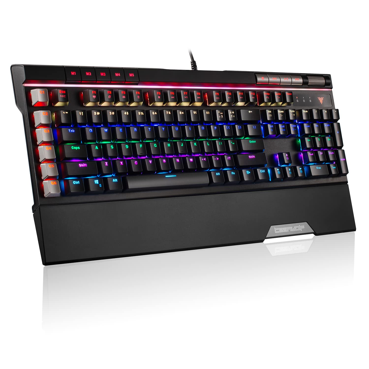 teamwolf VOIDRAY EX Mechanical Gaming Keyboard Blue Switches Media Keys RGB Breath Changing Backlight Anti-Ghosting with 2 USB Ports