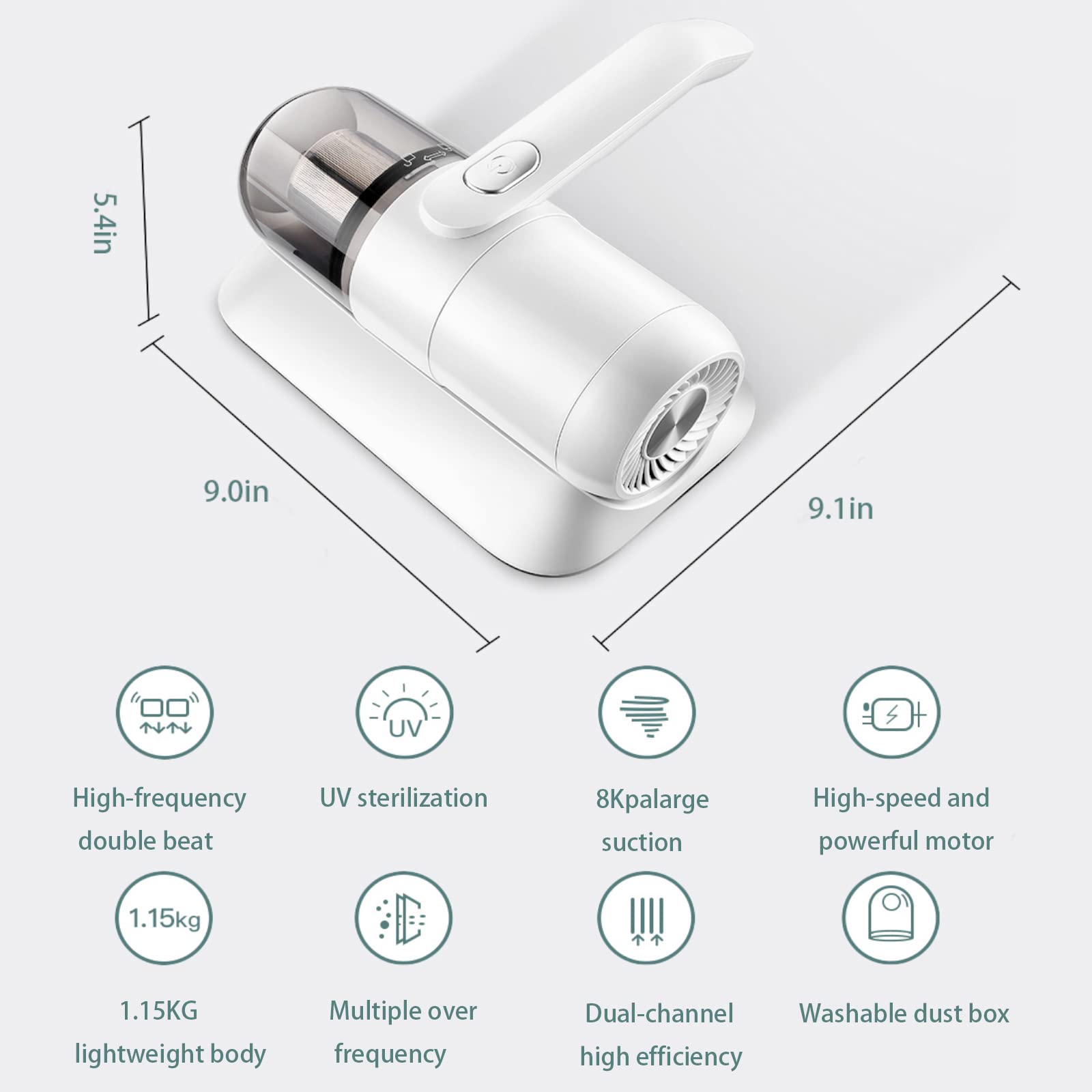 XiadierVi Bed Vacuum Cleaner, Cordless Vacuum Cleaner, Uv Mattress Vacuum, Suitable for Pillows, Sheets, Mattresses, Sofas, Plush Toys and Other Fabric Surfaces