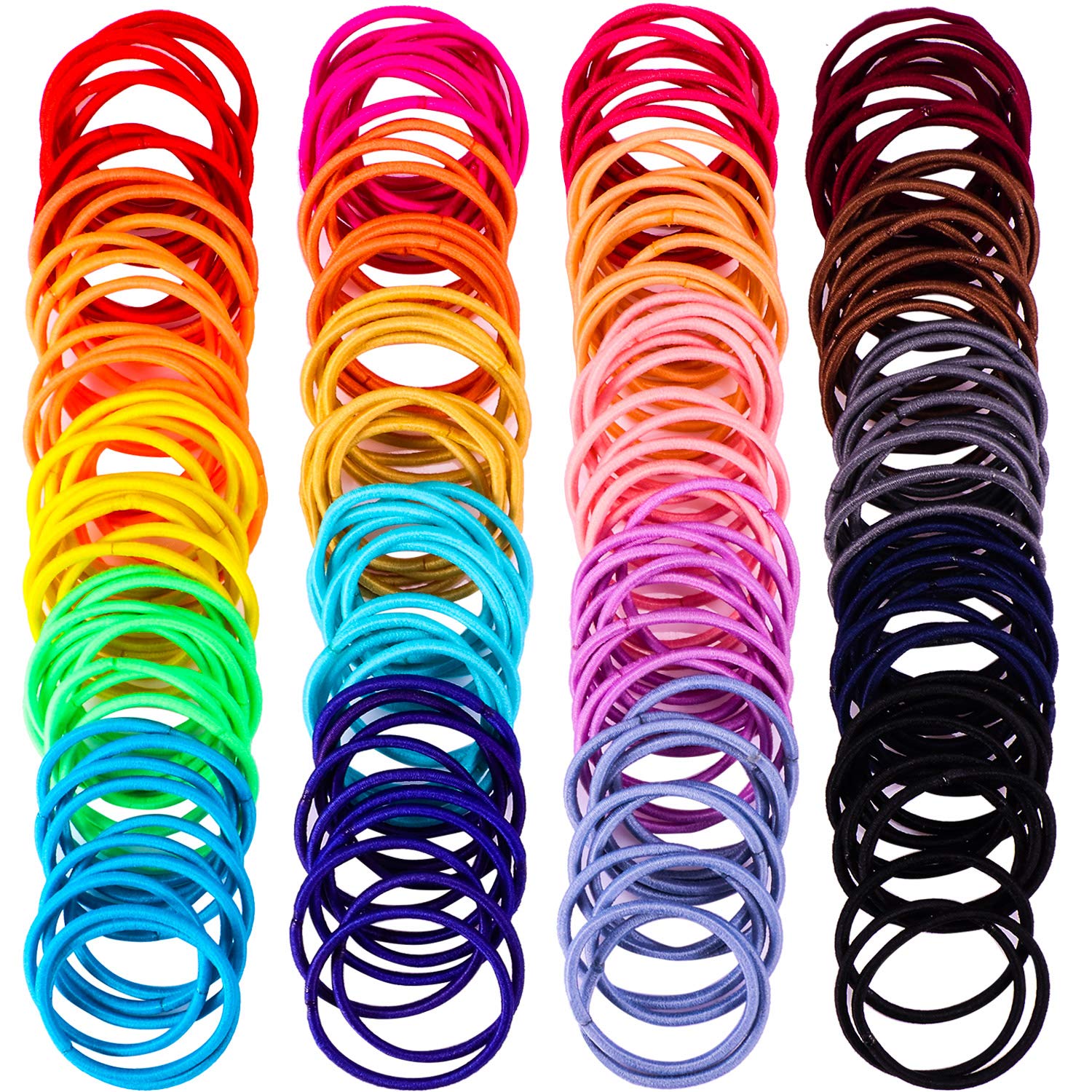 TecUnite 200 Pieces No-metal Hair Elastics Bulk Rubber Bands Hair Ties Ponytail Holders Hair Bands for Women Girls (Multicolor)
