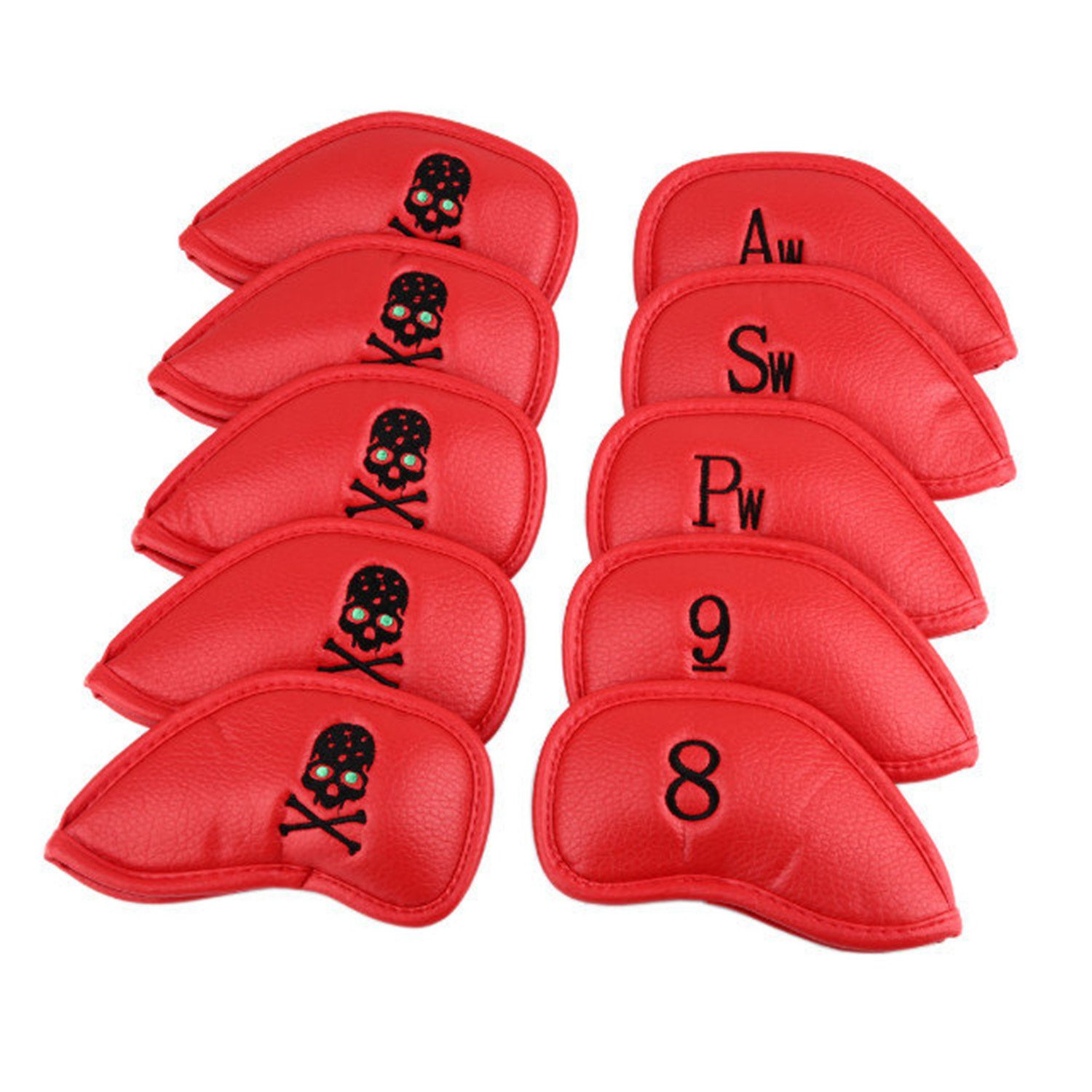 Sword &Shield sports 10X Golf Iron Head Covers Set Headcovers Skull Iron Club Cover for Taylormade Ping (Red)