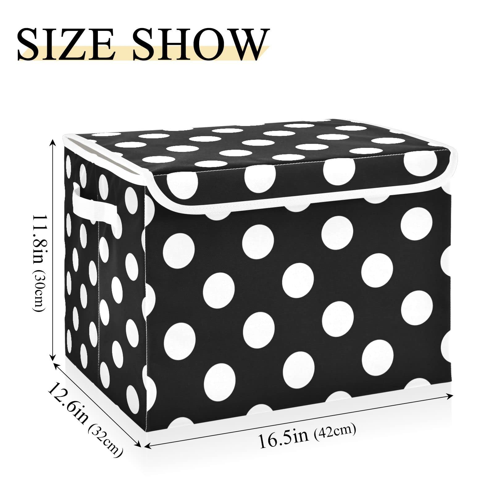 xigua Polka Dot Storage Basket Collapsible Rectangle Storage Bin Shelves Basket Organizer with Lid and Handle for Closet, Office, Nursery, Home Decor