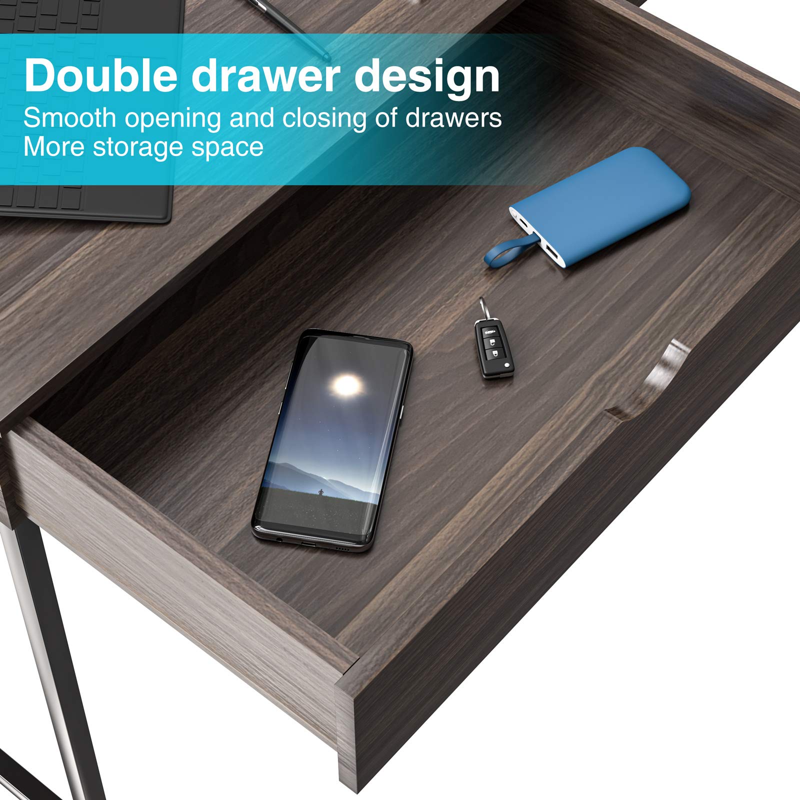 Wisuce Writing Desk with Drawers, Modern Laptop Study Desk for Home Office Workstation, Simple Makeup Vanity Computer Table.