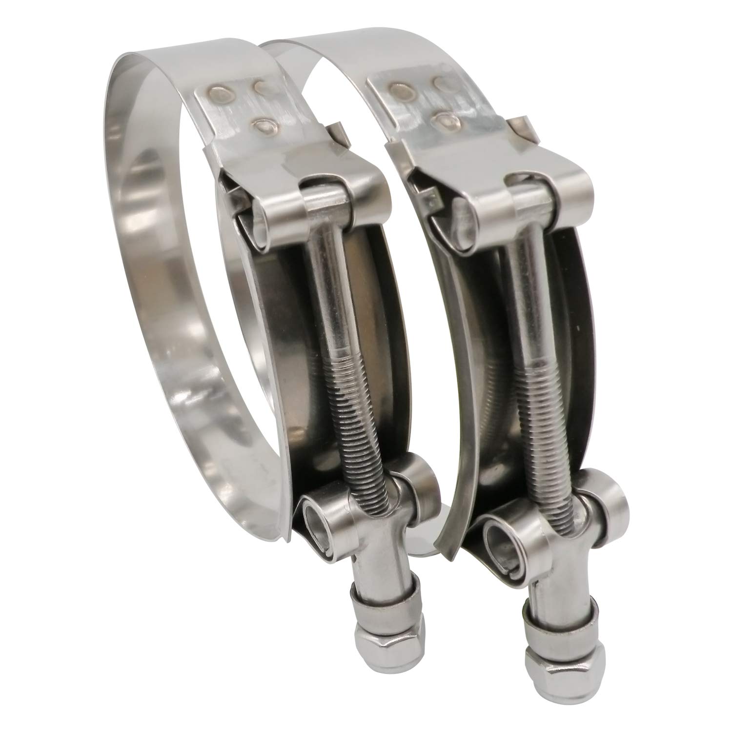 Roadformer 4" T-Bolt Hose Clamp - Working Range 108mm - 116mm for 4" Hose ID, Stainless Steel Bolt, Stainless Steel Band Floating Bridge and Nylon Insert Locknut (108mm - 116mm, 2 pack)