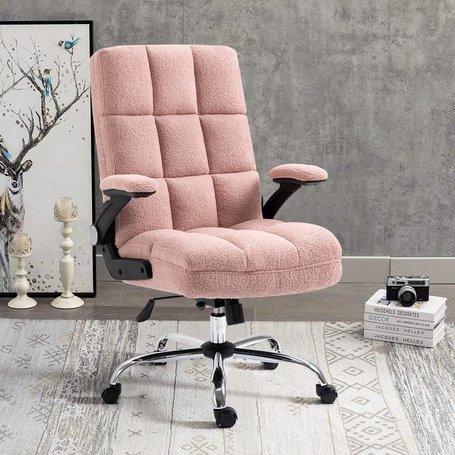 SP Velvet Office Chair Adjustable Tilt Angle and Flip-up Arms Executive Computer Desk Chair, Thick Padding for Heavy People and Ergonomic Design for Lumbar Support (Blue)