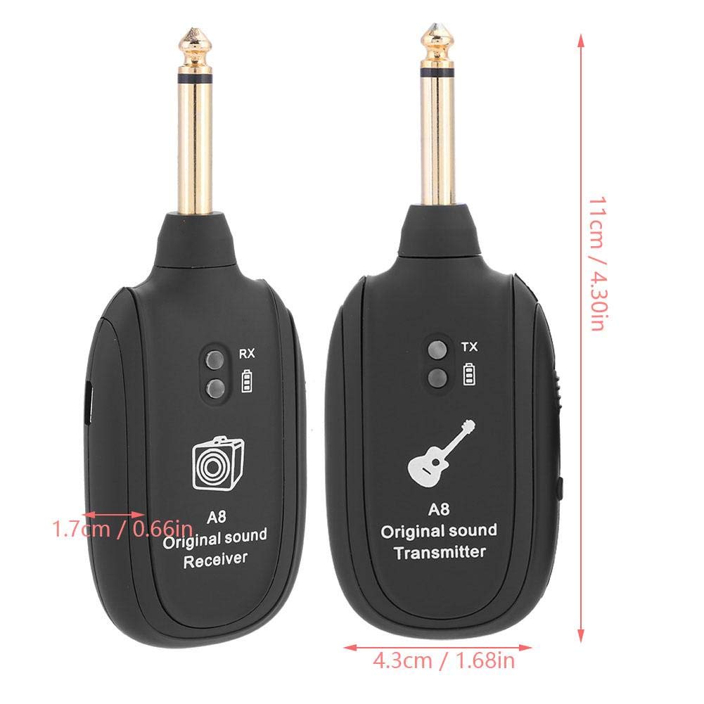 UHF Wireless Guitar System, Acogedor Guitar Transmitter Receiver, Built-in Rechargeable Battery, Wireless Audio Transmission Set for Electric Guitar Bass