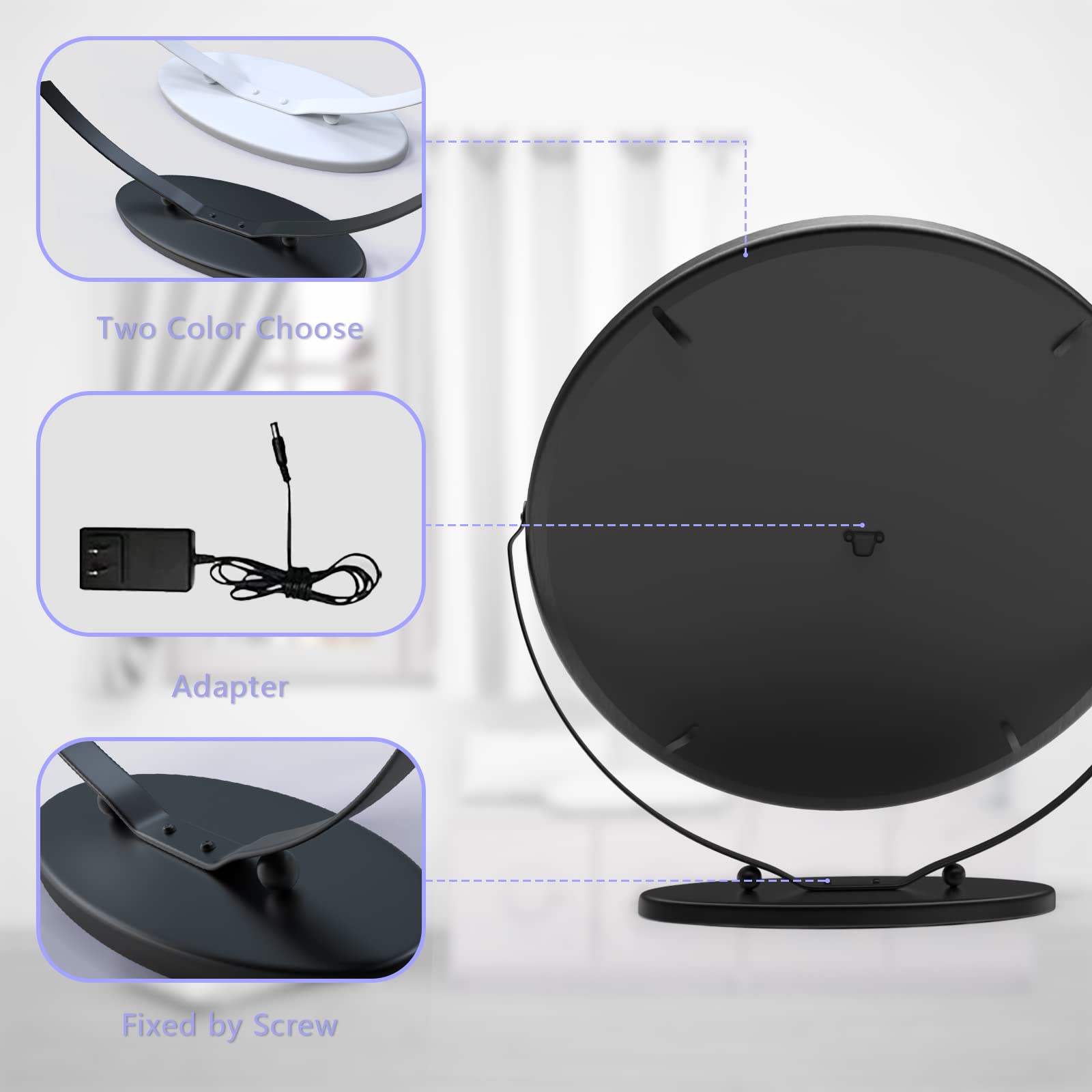 Vierose 20 inch Large Vanity Makeup Mirror with Lights, 3 Color Lighting Modes | Round Lighted Up Makeup Mirror with Dimming LED Halo for Dressing Room & Bedroom Tabletop, Touch Control (Black)