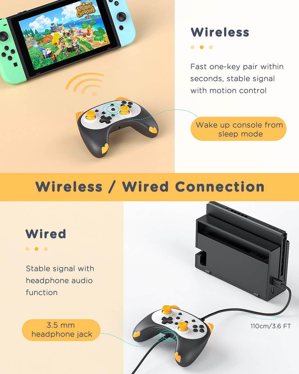 Vivefox Switch Lite Controller, Wireless Pro Controller for Switch Switch Lite Cartoon Kitten Switch Gamepad Supports Wake-up, Turbo, Gyro Axis, Dual Shock and Audio Jack Blathers