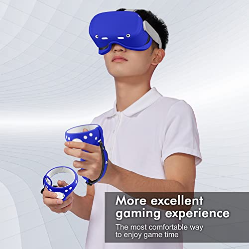Relohas Accessories for Oculus Quest 2, VR Accessory Set for Meta Quest 2, Include Controller Grip Leather Cover, VR Shell Cover, Face Cover, Lens Cover, Protect Your VR in All Aspects(Navy-Blue)
