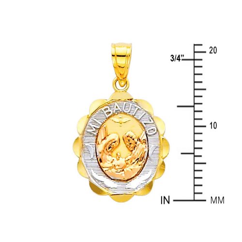 Wellingsale 14K Tri 3 Color Gold Polished Milgrain Religious Baptism "Mi Bautizo" Charm Pendant