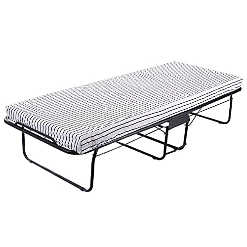 Wenst'sKufAN 75"x31" Premium Folding Bed with Luxurious Memory Foam Mattress – Featuring a Super Strong Sturdy Frame, 75.0"X31.0"X17.5"(L X W X H), Black White