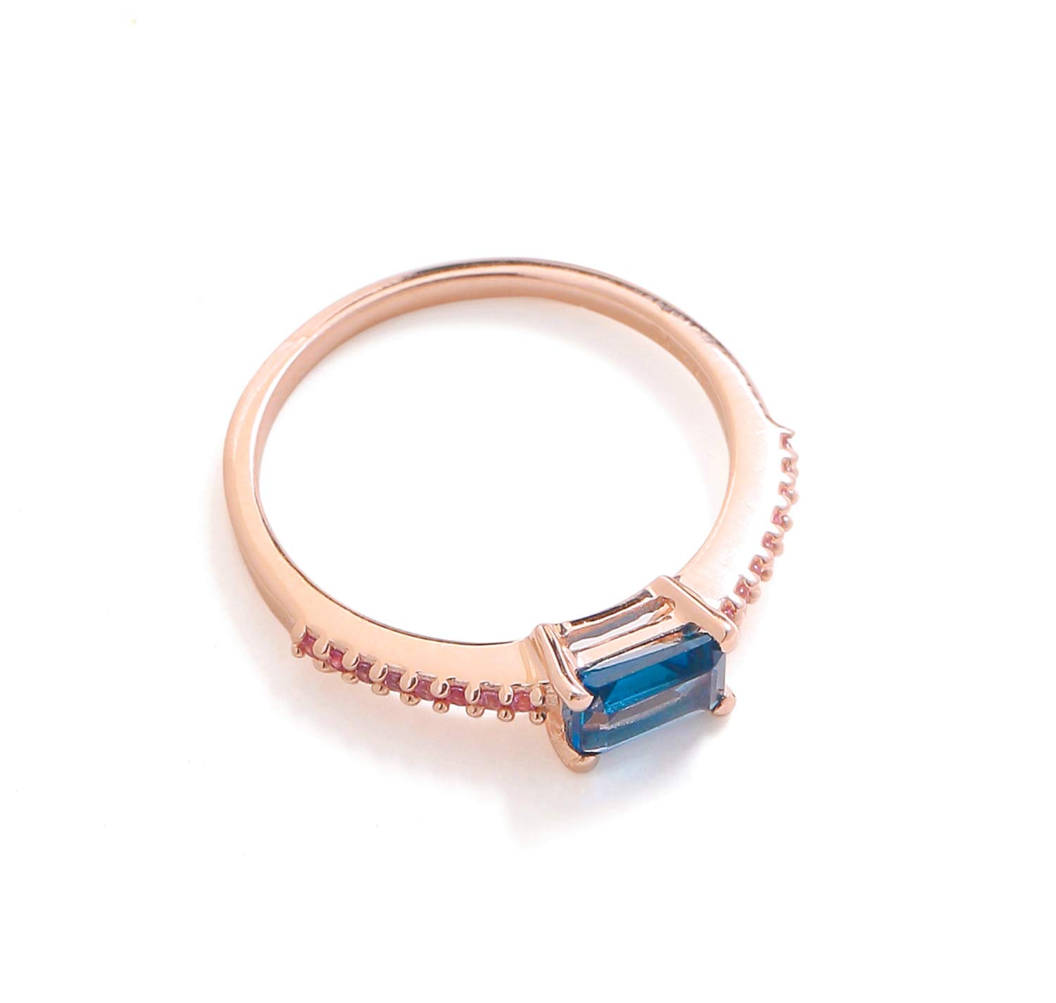 YoTreasure 10kt Rose Gold 0.92 ct. t.w. London Blue Topaz and Pink Sapphire Women's Engagement Ring