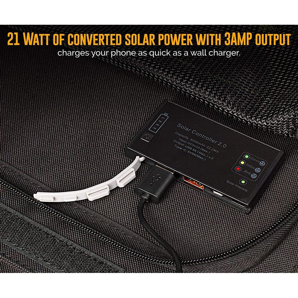 Ryno Tuff Solar Charger With Integrated Battery - Portable Solar Charger for Camping - 21W Foldable Solar Panel Charger 2 USB Ports - Waterproof & Durable Compatible With Most Devices
