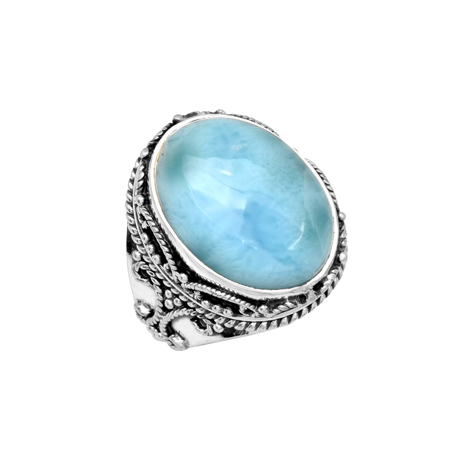 YoTreasure 14x19 MM Larimar Solid 925 Sterling Silver Gemstone Ring