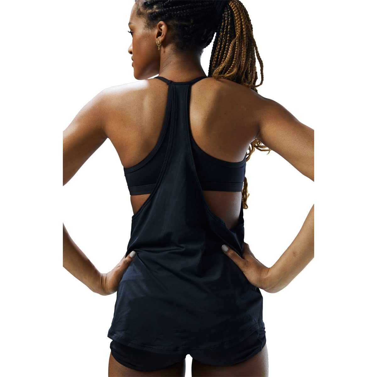 TYR Women's Standard Shea 2 in 1 Tankini Top for Swimming, Yoga, Fitness, and Workout, Black, Small