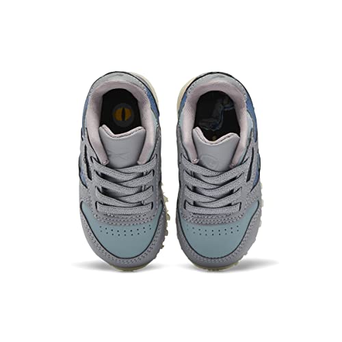 Reebok Boy's Classic Leather Sneaker, Jurassic World/Grey/Teal Fog/Brave Blue, 3.5 Big Kid