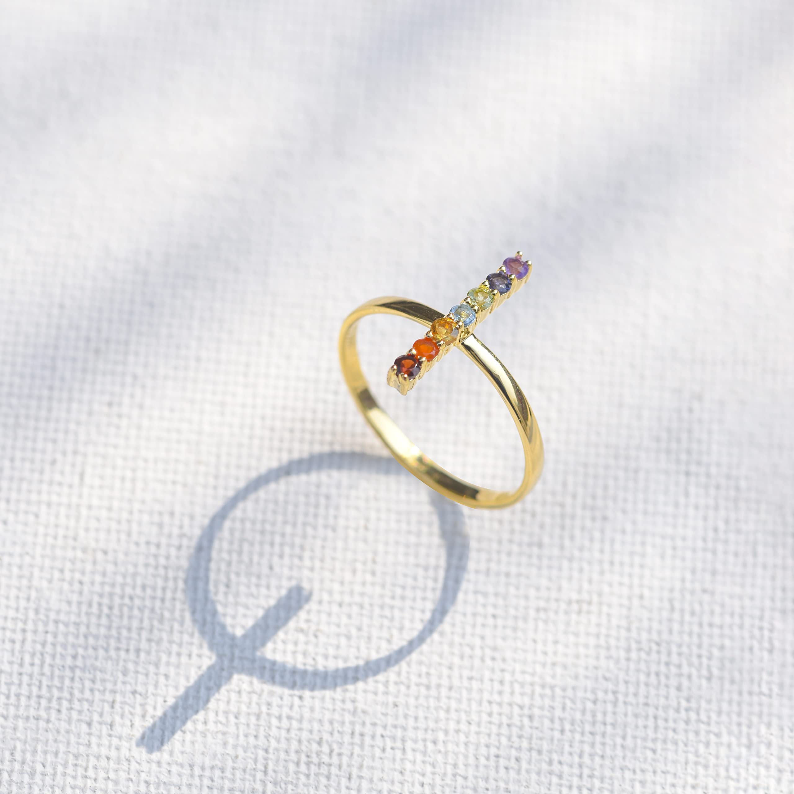 YoTreasure 2x2MM Dainty Chakra Ring Solid 925 Sterling Silver Gold Plated Jewelry