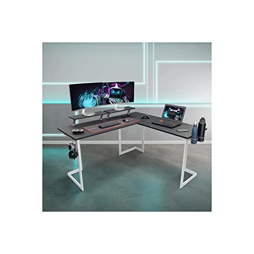 Techni Sport Warrior L-Shaped Gaming Desk with MDF Panel, Computer Desk with Scratch Rust Resistance Steel Frame, White