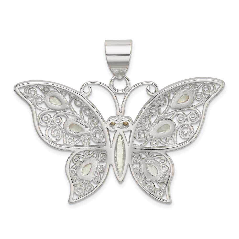 Sterling Silver Filigree Fancy Mother of Pearl Butterfly Pendant QQC5004