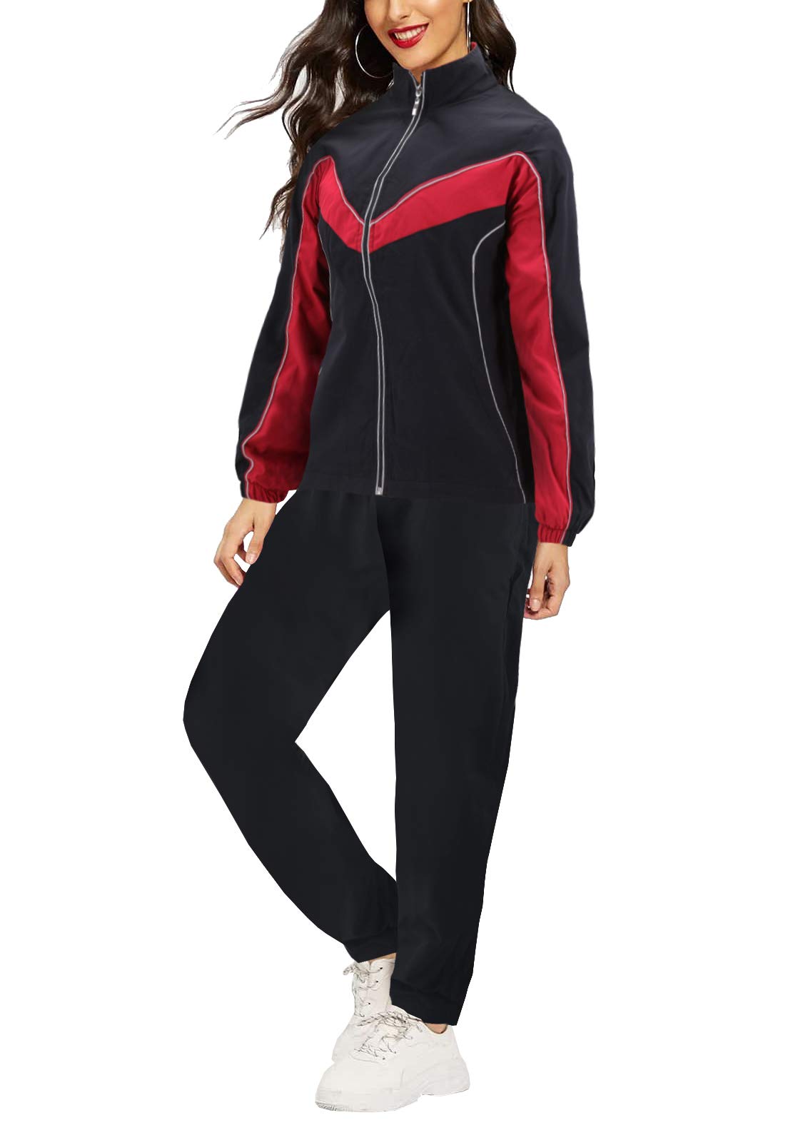 vkwear Women's Casual Jogger Gym Fitness Running Working Out Straight Leg Tracksuit Set (Black, XS)