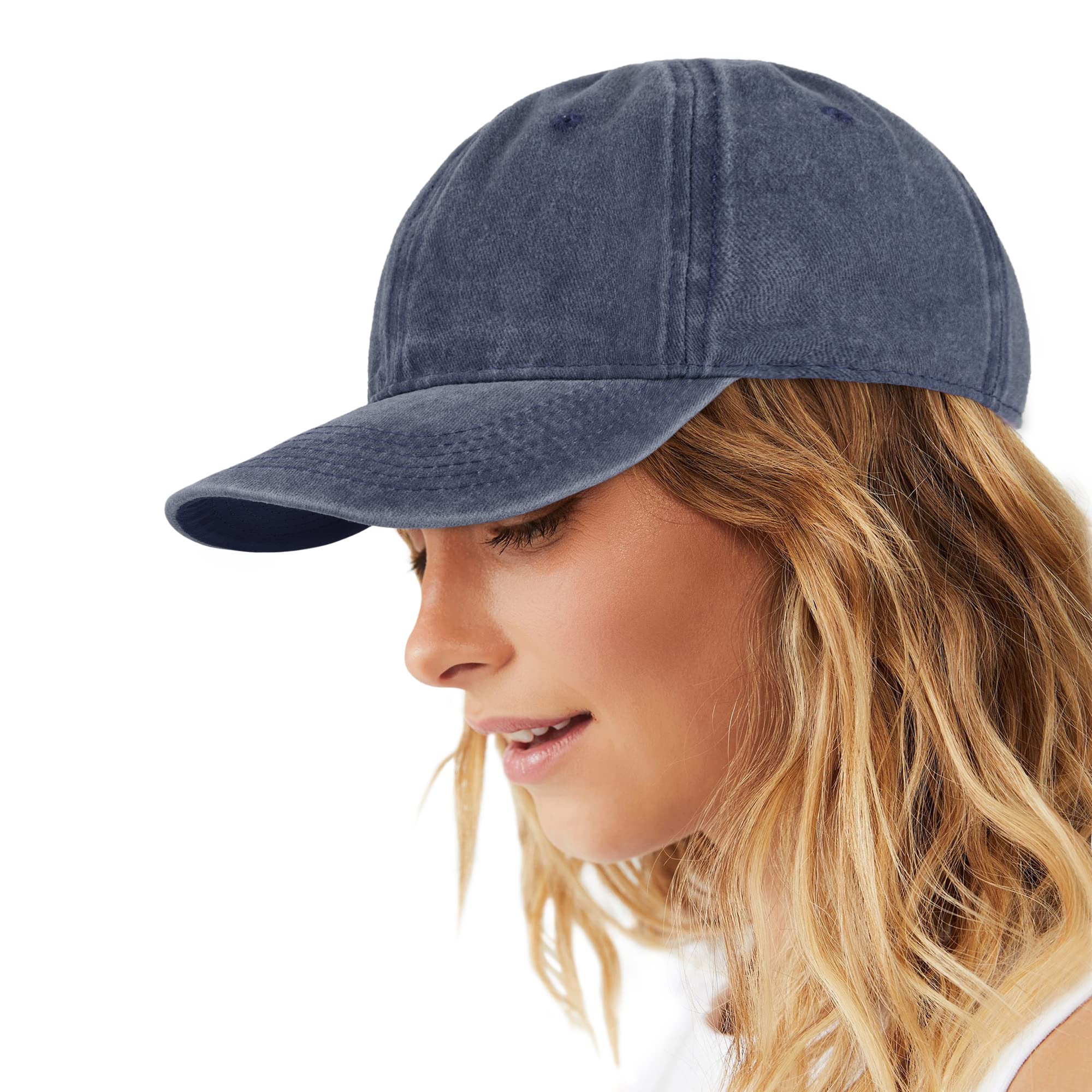 Umeepar 3 Pack Baseball Cap Vintage Distressed Low Profile Unstructured Plain Cotton Dad Hat Adjustable for Women Men (Black, Dark Blue, Light Grey)
