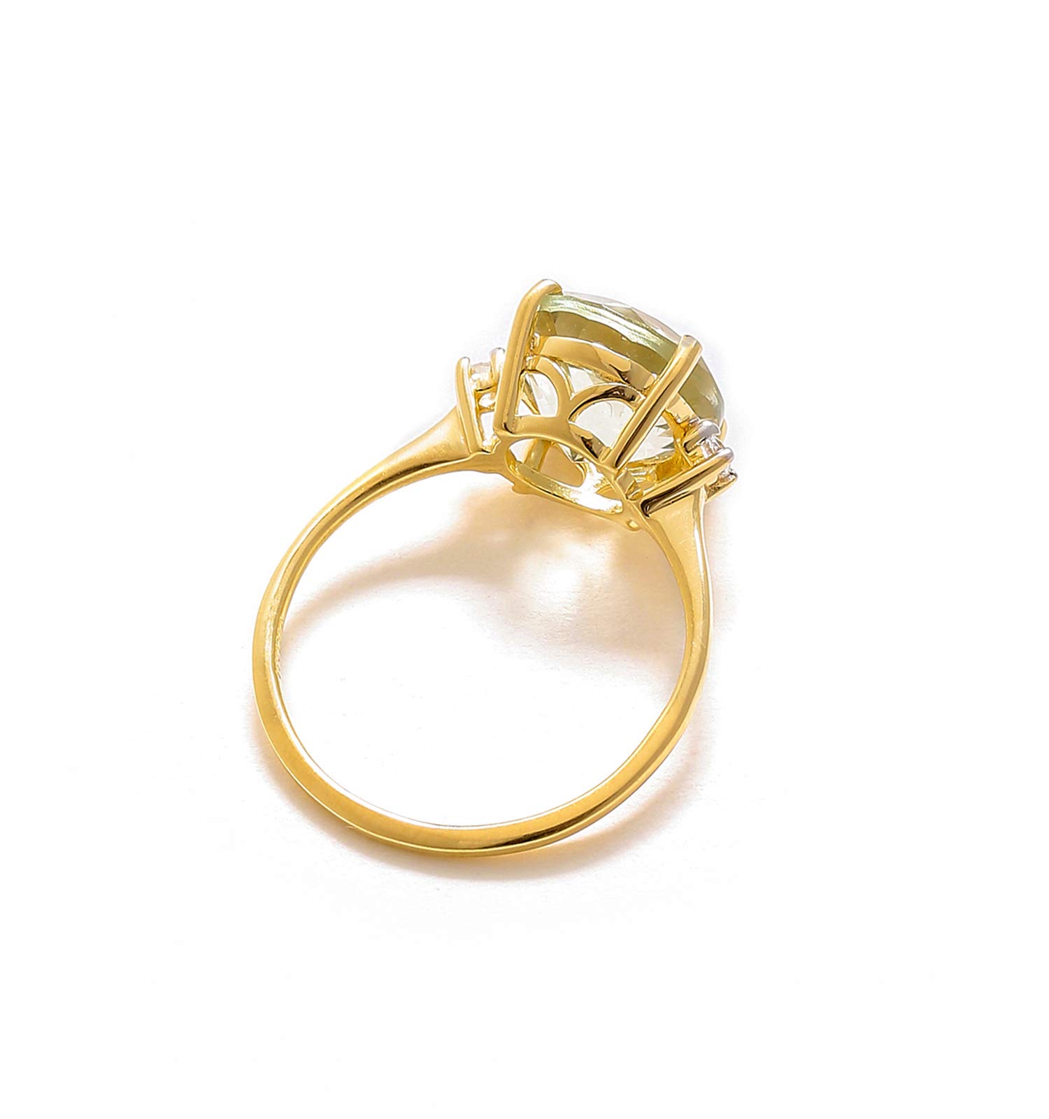 YoTreasure 3.10 Ct Green Amethyst Solid 10k Yellow Gold Ring
