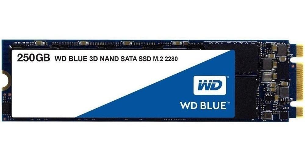 Western Digital 250GB WD Blue 3D NAND Internal PC SSD - SATA III 6 Gb/s, M.2 2280, Up to 550 MB/s - WDS250G2B0B