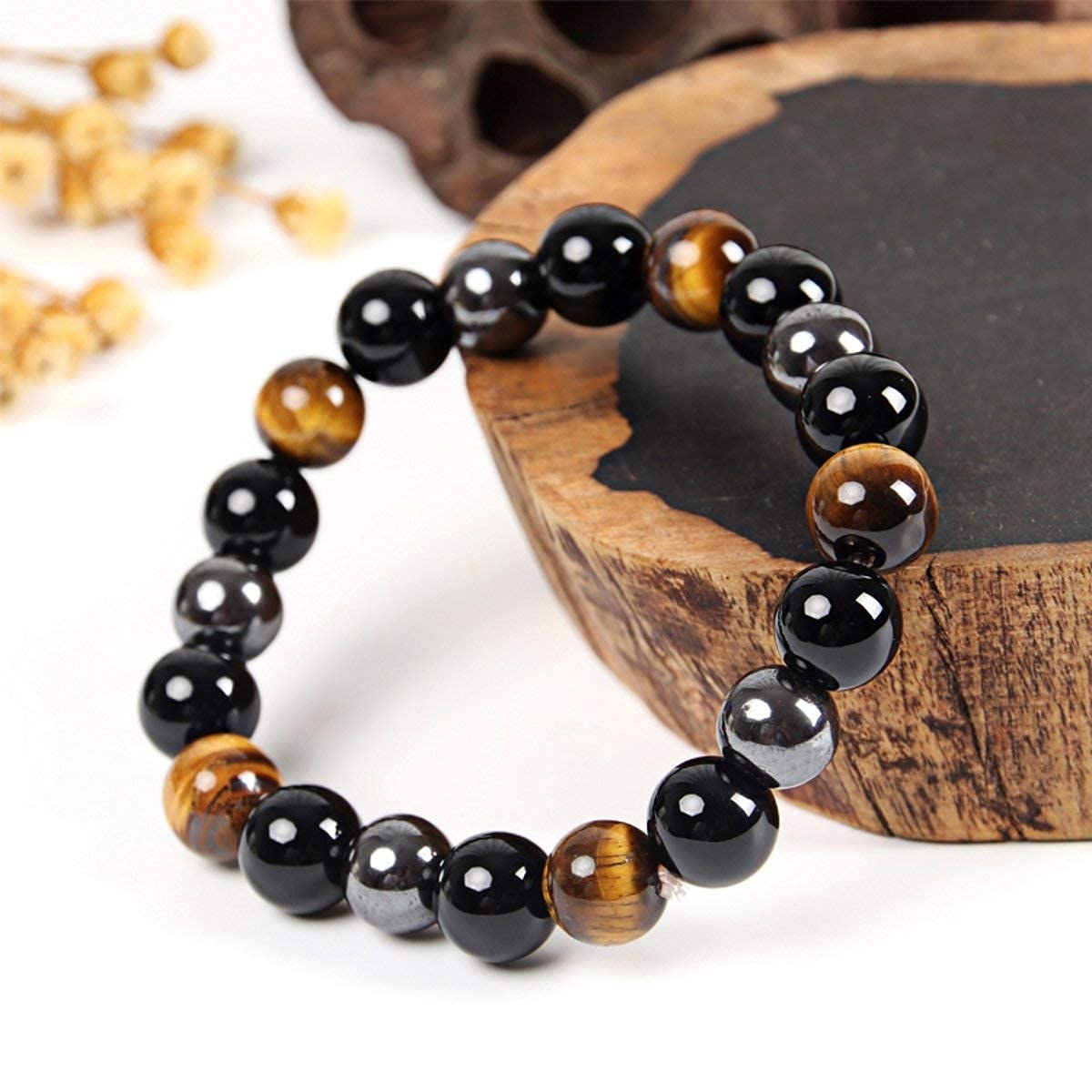 Triple Protection Bracelet For Protection Bring Luck And Prosperity Hematite Black Obsidian Tiger Eye Stone Bracelets (10MM)