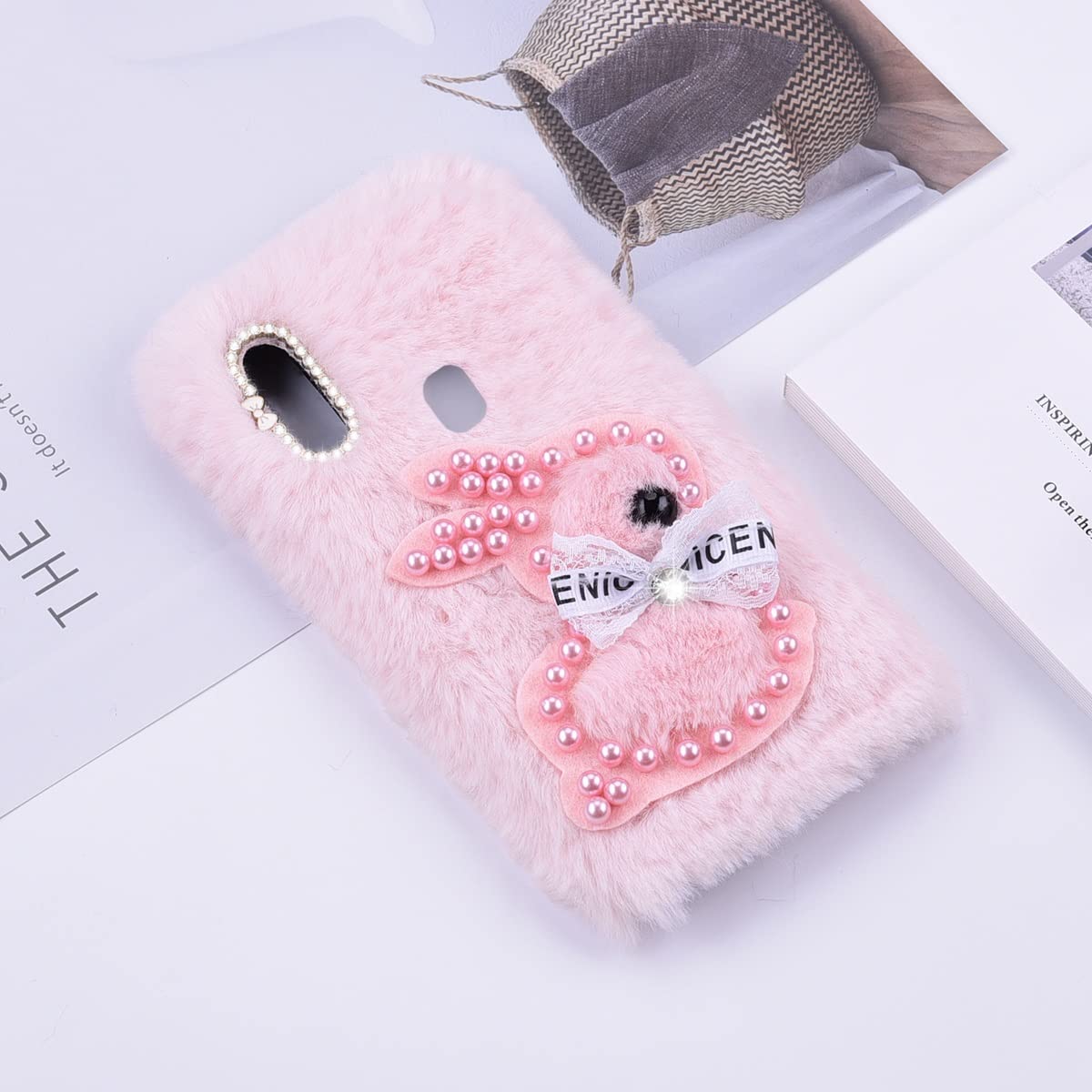 SNCLET Fluffy Fur Plush Case for Samsung Galaxy A40 Bumper Case Protective Case Soft Kawaii Rabbit Fluffy Skin Cover Silicone TPU Cute Personalized Phone Cases for Samsung Galaxy A40,Pink Rabbit