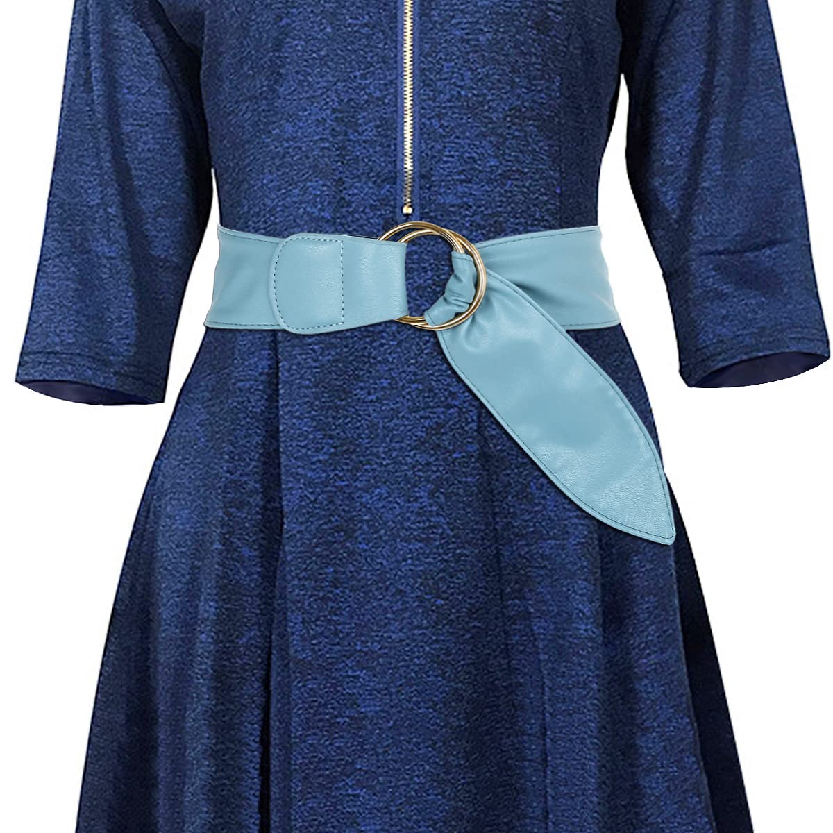 Samtree Dress Belt for Women,Solid Color Double D Ring Cinch Waistband(Blue)