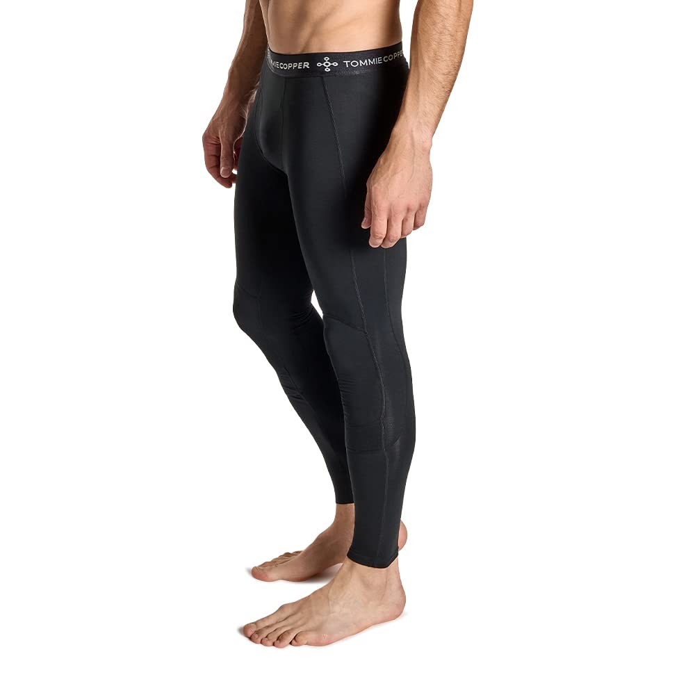Tommie Copper Men's Tights with Knee Support | UPF 50, Sweat Wicking, Breathable Compression for Sports, Gym & Knee Support - Black - XX-Large