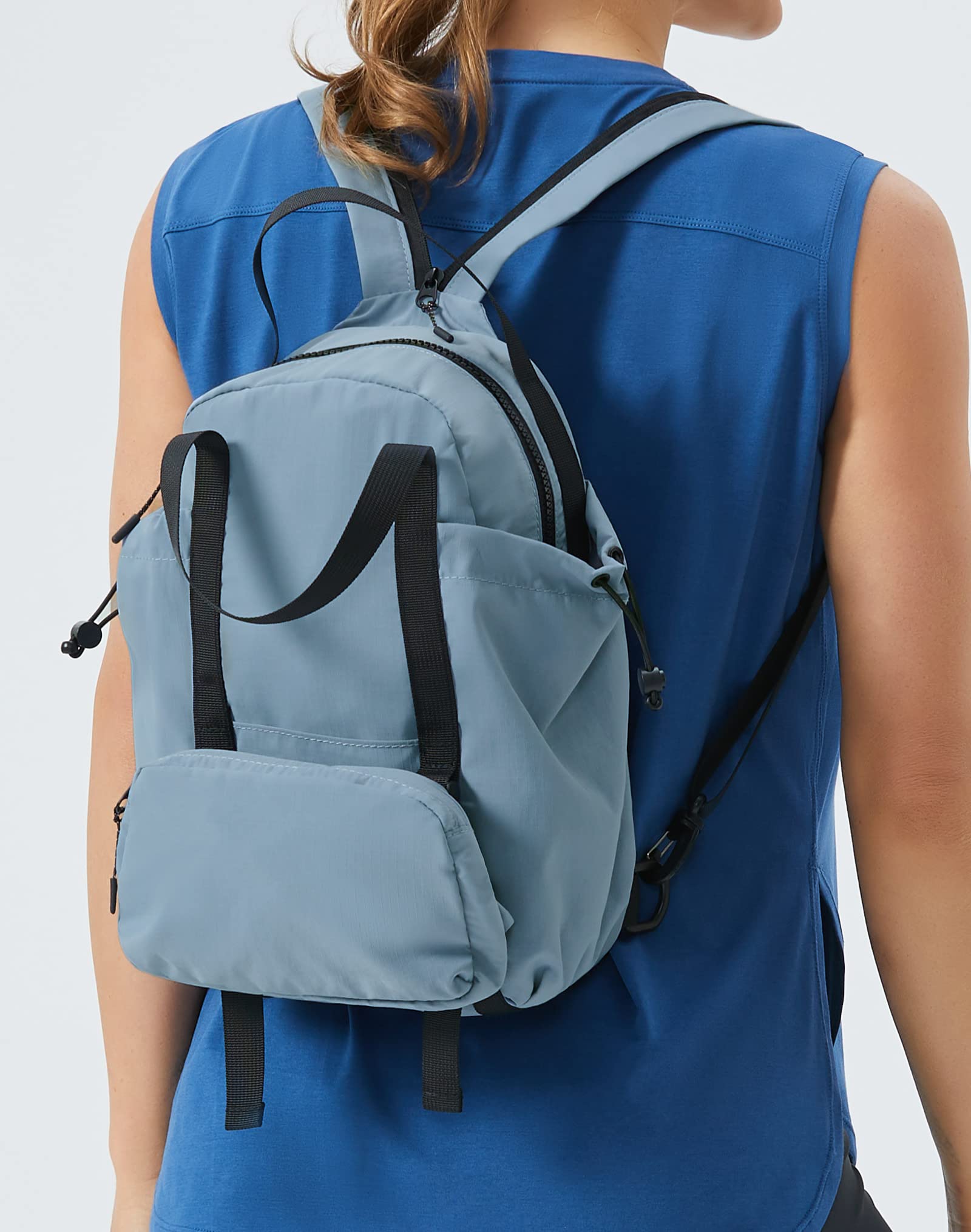 Wjustforu Hiking Backpack with Multiple Pockets for Men Women Lightweight Water-Resistant Travel Essentials Perfect for Camping Biking Yoga Mini Backpack Fanny Bag Set Grey Blue
