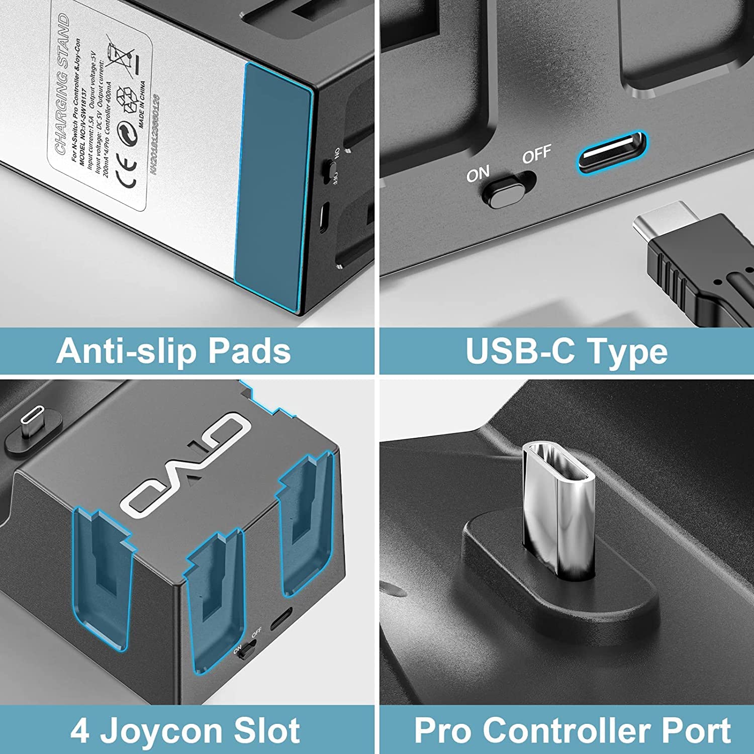 Switch Controller Charger Dock Station for Nintendo Switch & OLED Model Joy-Con & Pro Controller, OIVO Upgraded Switch Remote Controller Charge Station for Nintendo Switch Joycon Charging Dock Station