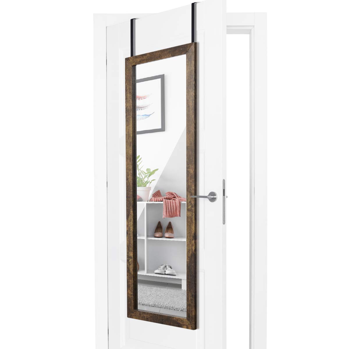 Sunix Wood Full Length Mirror, 48" x 14" Wall Mirror with Wood Frame, Full Length Door Mirror, Hanging Mirror Body Mirror for Bedroom, Rustic Frame