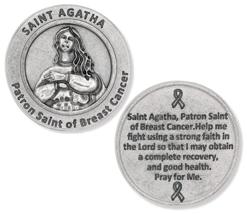 St.Agatha Pocket Token Charm Coin with Prayer Catholic Christian Patron Saint Breast Cancer