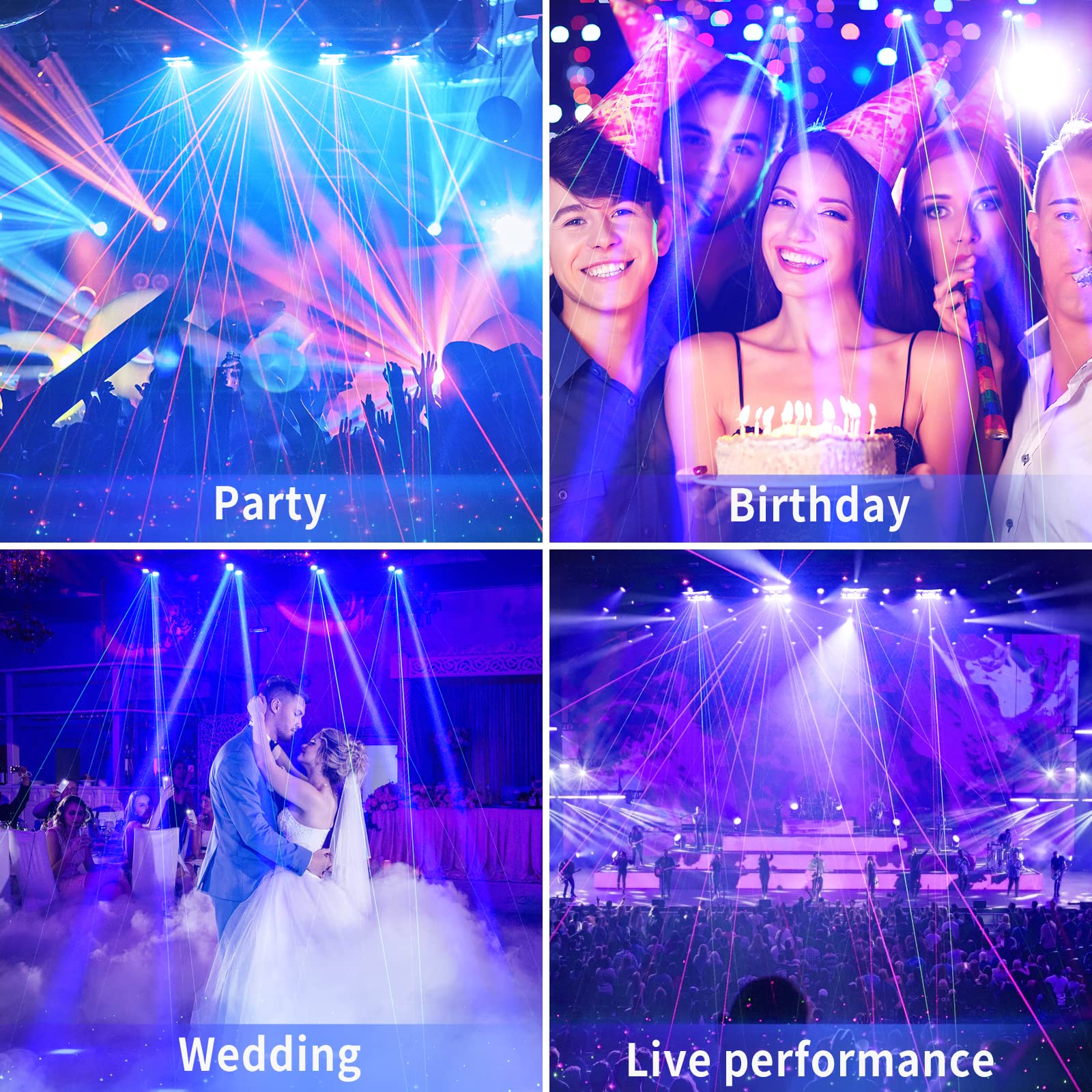U`King Spider Moving Head Light 8x10W RGBW LEDs Beam DJ Lights and 2 Pixel Light Strips and 2 RG Laser Lights, Sound Activated/DMX-512 Control Perfect for Party Disco Wedding Live Stage Lighting