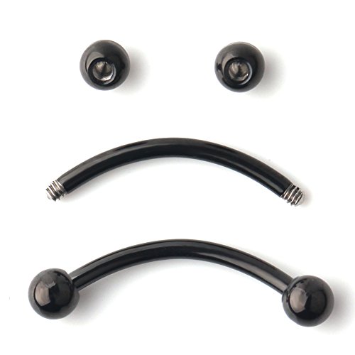Ruifan Lot of 10 Black Titanium Anodized Eyebrow Piercing Jewelry Curved Barbell with Ball Kit Eyebrow Tragus Lip Ring 16g 16 gauge 12mm