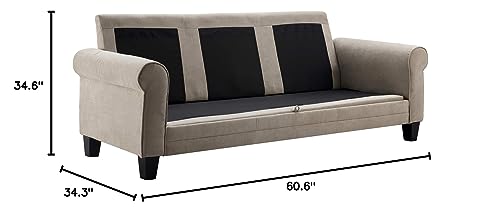 Serta Copenhagen 2 Two or Three Person Living Room Couch with Soft Foam-Filled Cushions, Easy-to-Clean Microfiber Upholstery, 77" Sofa with Storage, Beige