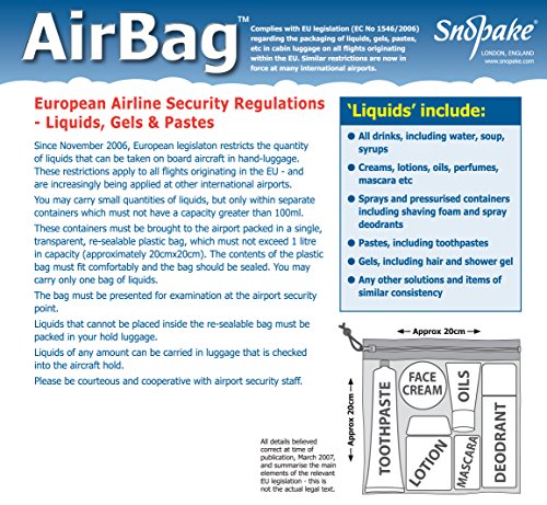 Snopake Airport Bags Clear Plastic Travel For Liquids - TSA Approved - Pack 5