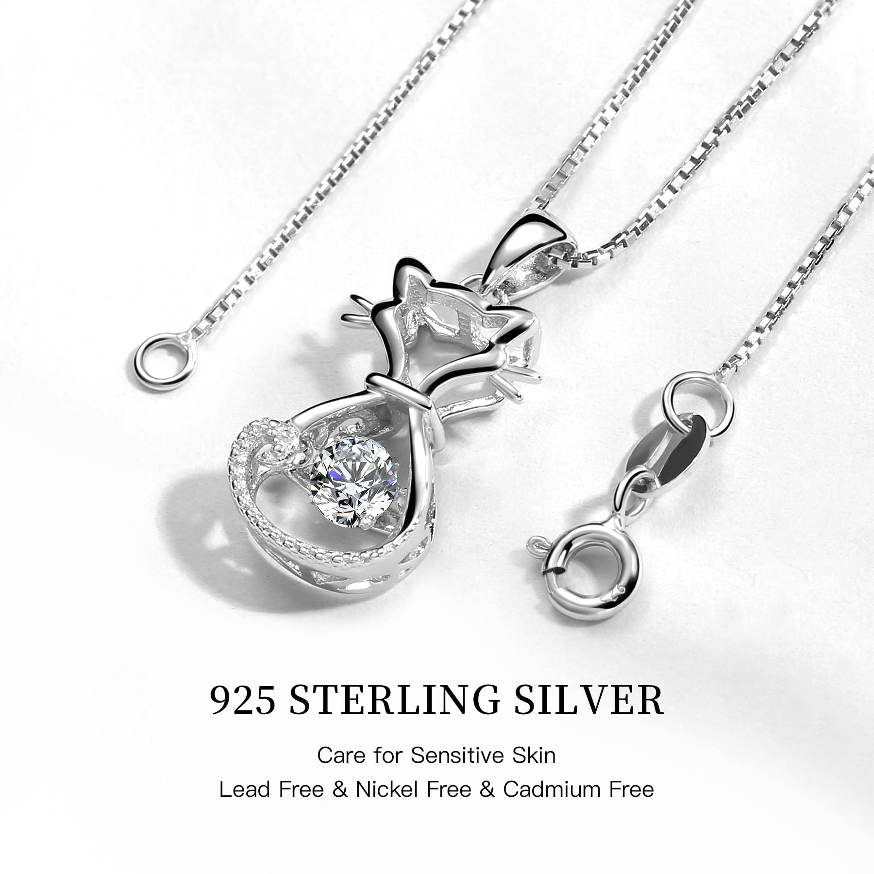 T400 Sterling Silver Cubic Zirconia Pendant Necklace Gift for Women